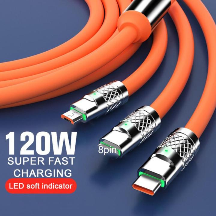 120W 6A 3in1 USB Fast Charger Cable/Cord for iPhone 14,Micro USB Type-C ...