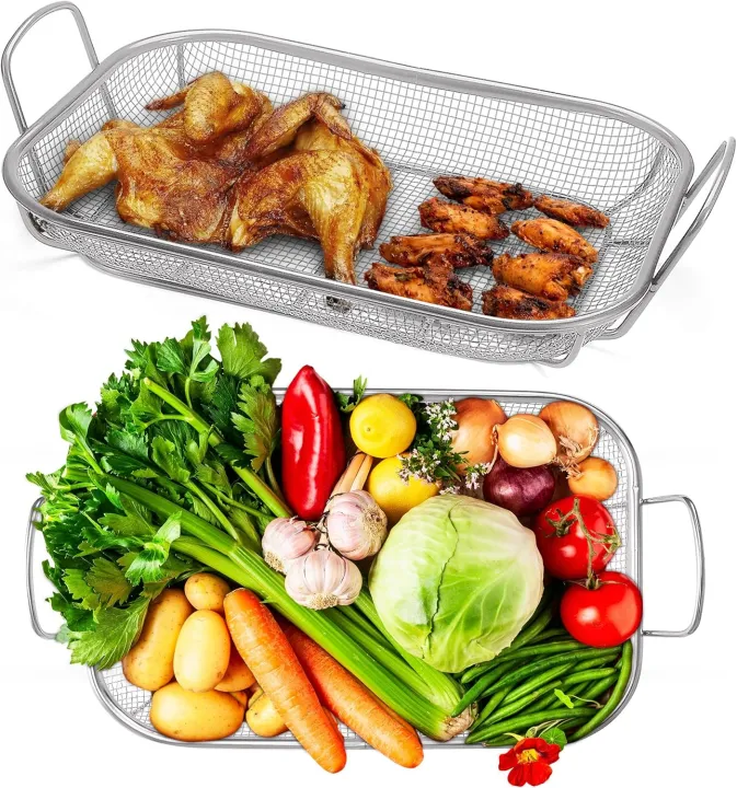 Grill Basket, Vegetable Barbecue Basket, 29cm x 21cm Stainless Steel ...