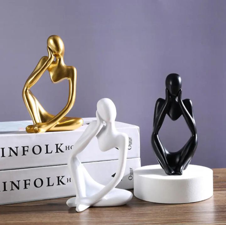 Gold, Black & White Thinking Statue - ceramic Abstract Thinker Statue ...