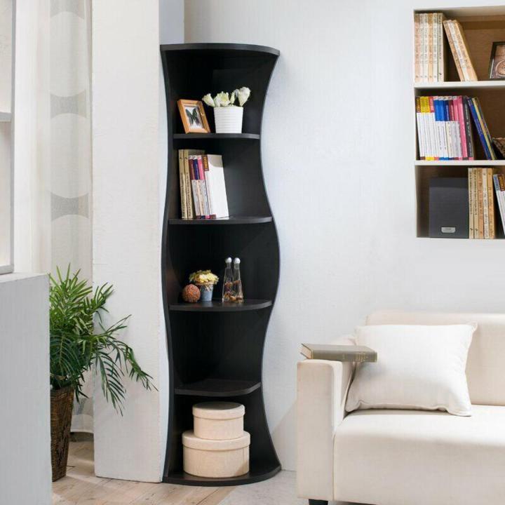 Free Standing Strong 5 Tier Corner Shelf Shelves Bookshelf Home ...