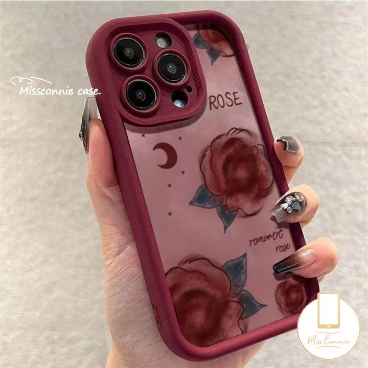 Watercolor Rose Pink Flowers Wine Red Case Compatible For IPhone 13 15 ...