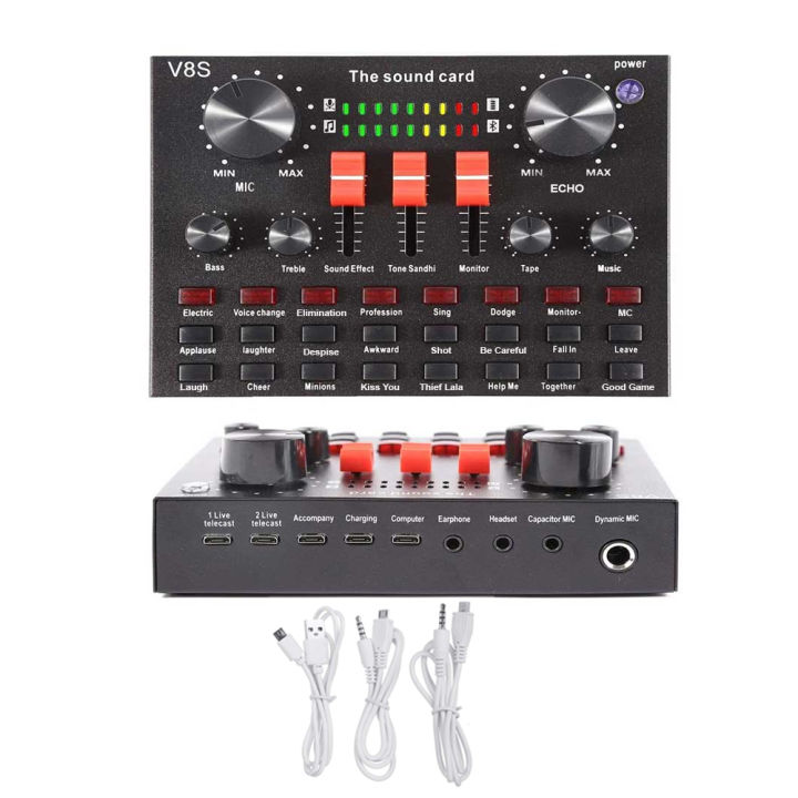 V8S V8 Sound Card with Bluetooth Professional Recording Mixer Audio ...