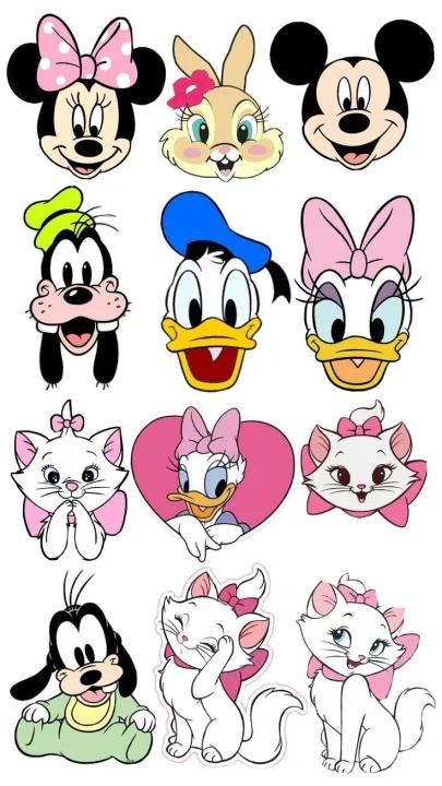 Disney Characters Mixed Sticker Minnie Mickey Donald & Marie Cute ...