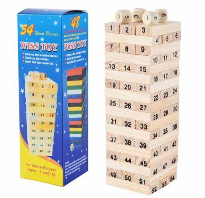 Number Jenga Wooden Stacking Game for Kids & Adults Blocks 54 Pieces ...