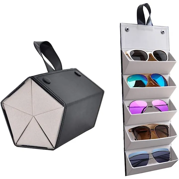 4 Slot PU Leather Foldable Travel Sunglasses Storage Organizer Roll ...