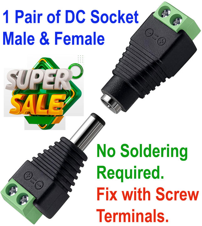 DC Power Connector Jack Female Male Plug Socket with Screw Terminal DC ...