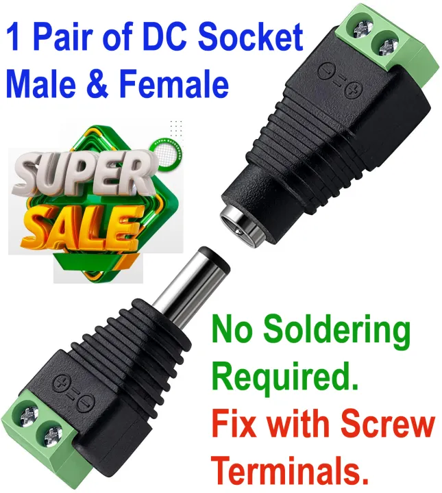 DC Power Connector Jack Female Male Plug Socket with Screw Terminal DC ...