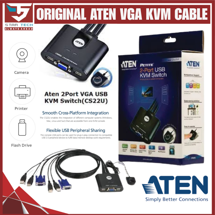 ATEN CS22U 2-Port USB VGA Cable KVM Switch With Remote Port Selector ...