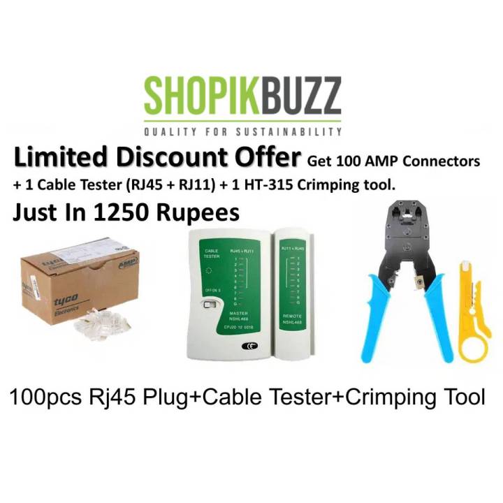 RJ45 Plug + Cable Tester + Crimp Tool , Networking Cat5 Cat6 Mega Combo ...