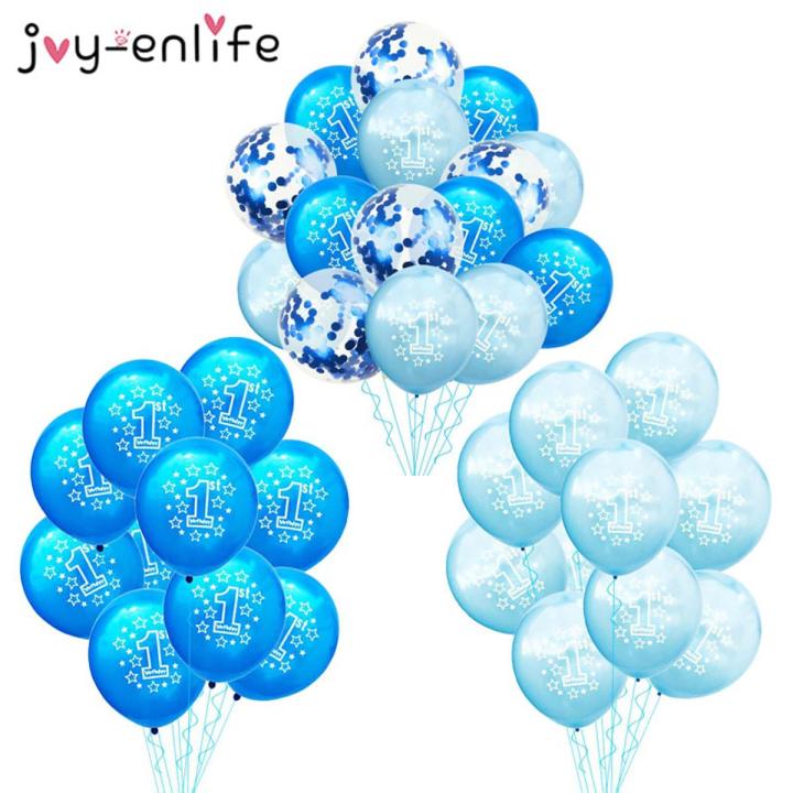 10/15pcs 1st Birthday Balloons Blue Confetti Latex Ballons Boy Baby One ...