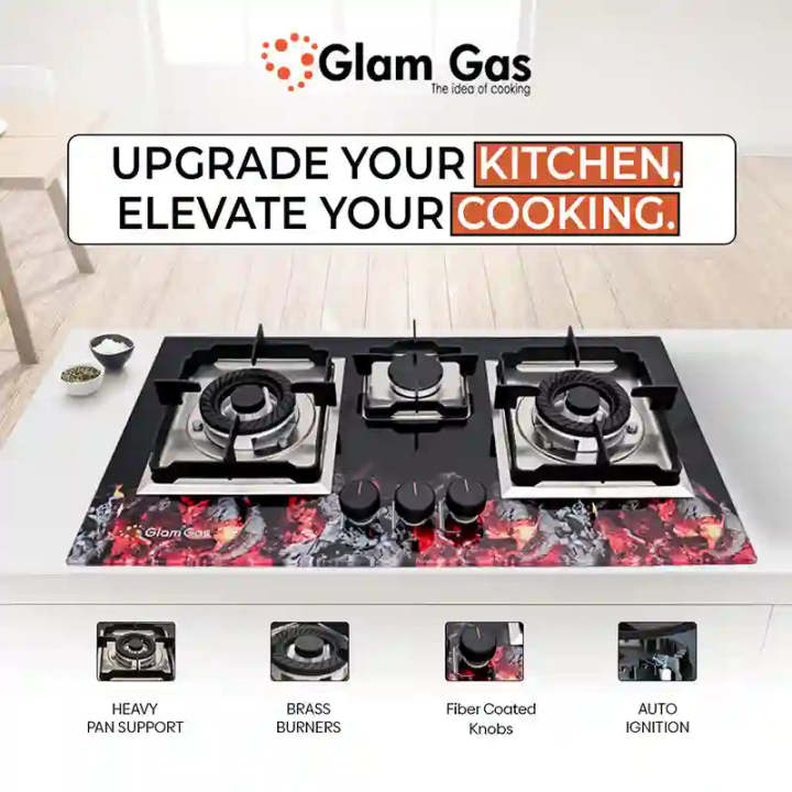 Glam Gas Fire Stone Hob | 3 Burner | Kitchen Gas Stove | Gas Stove ...
