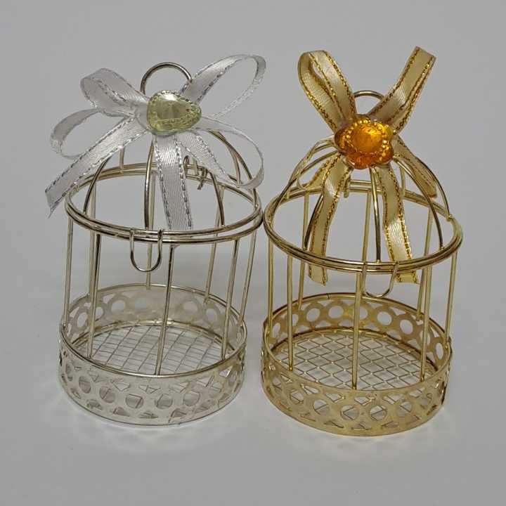(Pack of 3) Golden & Silver Metal Tin Bird Cage Candy Boxes Favors Gift ...