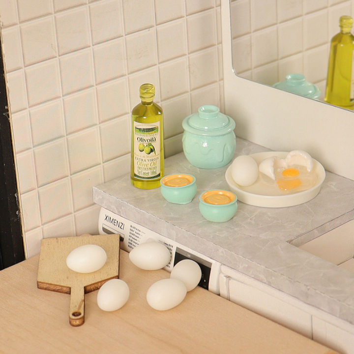 1/12 Dollhouse Mini Kitchen Food Toy Set Dollhouse Egg Olive Oil Jar ...