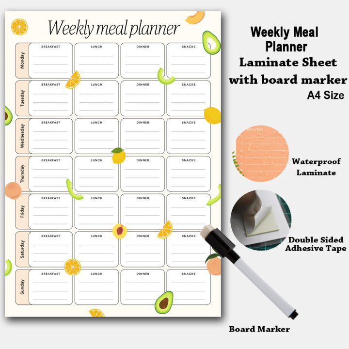 weekly Meal Planner A4 Size Laminate with board marker Organize Your ...