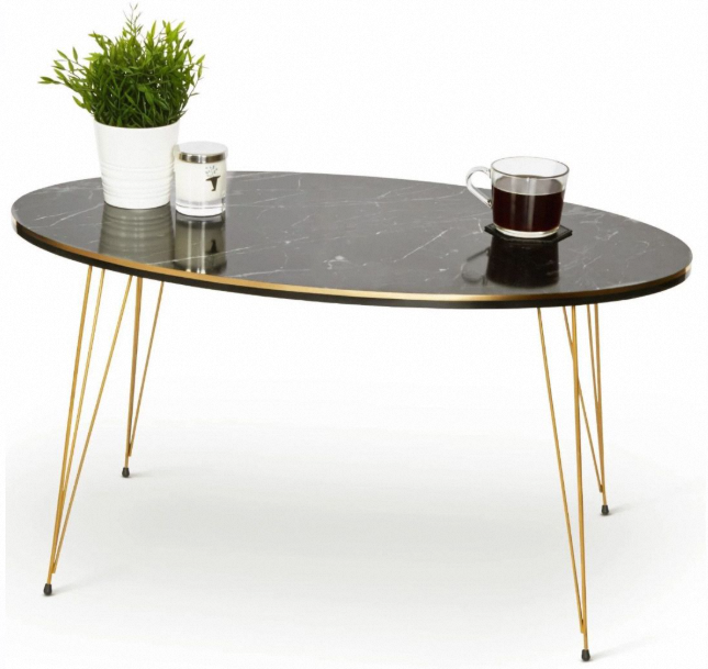 Oval Coffee Table Round Nested End tables - Gold & Black Marble | Daraz.pk