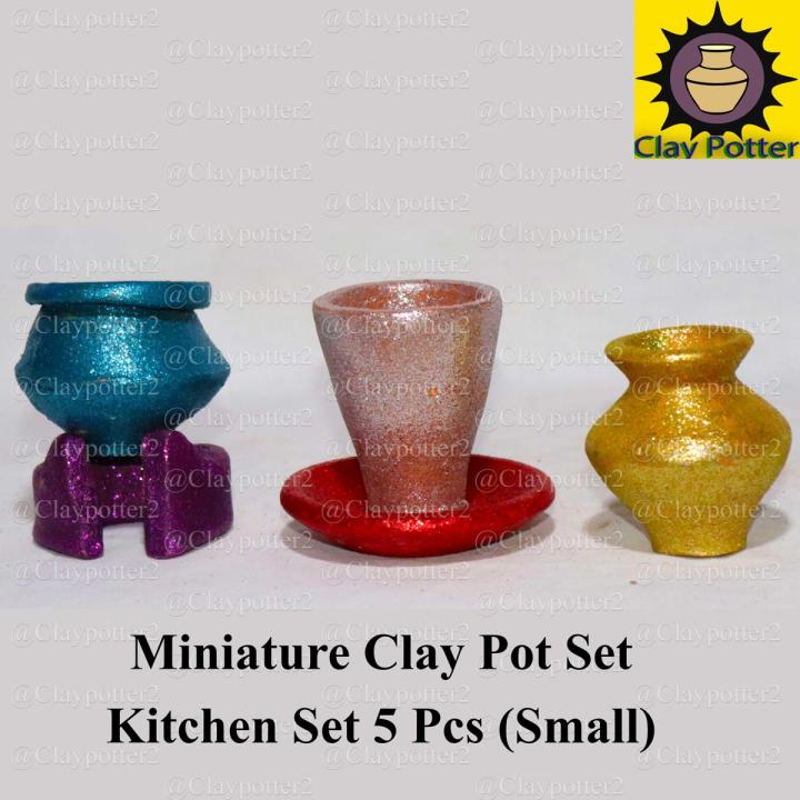 Miniature Clay Pots Kitchen Set (Small) | Set of 5 Pcs | Kids Play ...