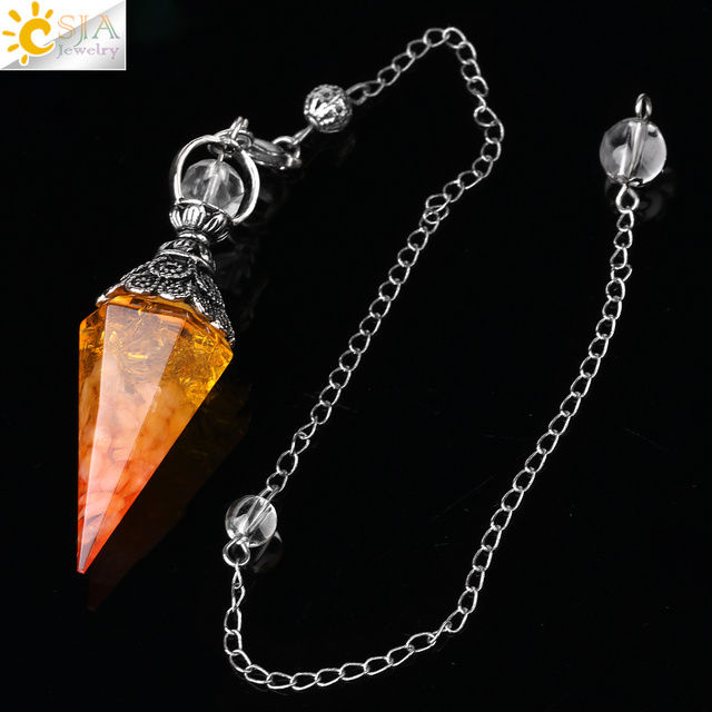 CSJA Divination Pendulums for Dowsing Rods Crystal Natural Resin Pendant Amulet Pendulum Cone ...