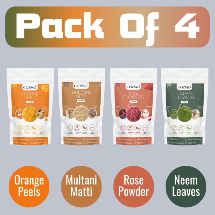Pack of 4 Powder - Orange Peel + Multani Mitti + Rose Petal + Neem ...