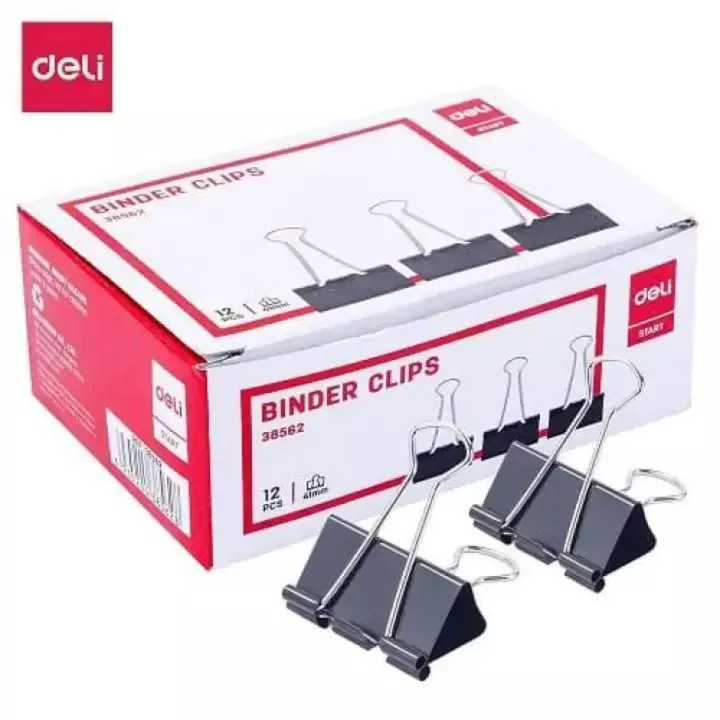 Deli Essential Box of 12 Black Binder Clips - 41mm - 38562 | Daraz.pk