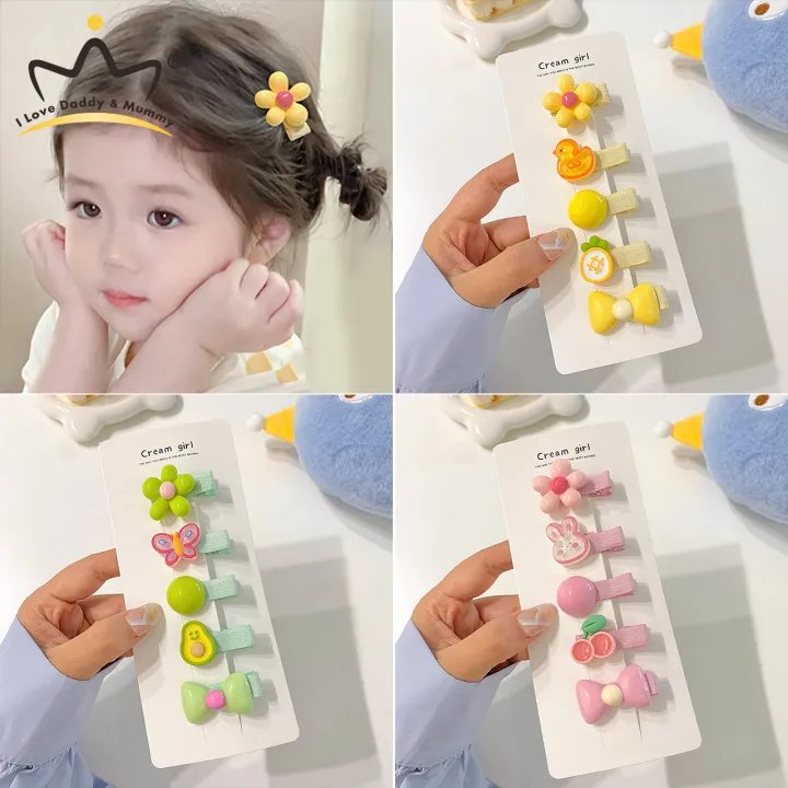 5PCS/Set Cute Cartoon Baby Girl Hair Clips Sweet Flower Bow Sided Clips ...