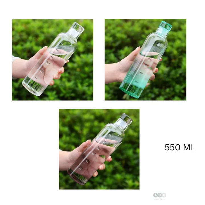 Glass Water Bottle Good Capacity Hydrate in style with the 550ml &1000ml Borosilicate with Time ...