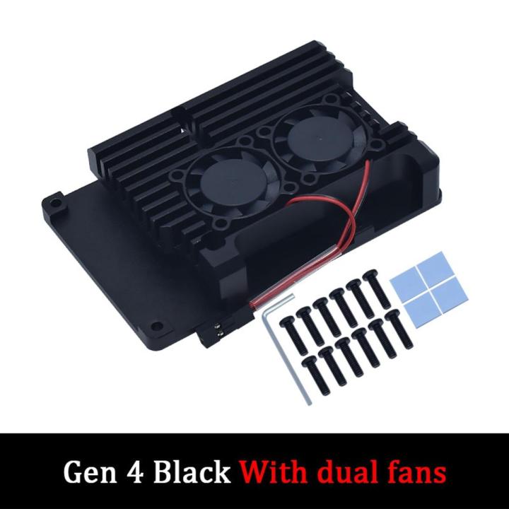 Raspberry Pi 4 Aluminum Case With Dual Cooling Fan Gold Metal Shell Black Enclosure For Rpi4