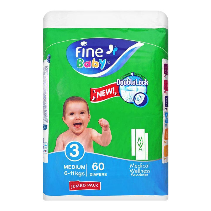 Fine Baby Diapers, Jumbo pack of 60 diapers, Medium 6–11 kg, Size 3 ...