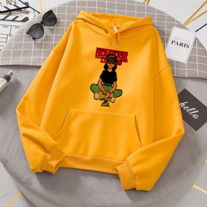 Stranger Things Yellow Fleece Full Sleeves Pull Over Hoodie | Daraz.pk