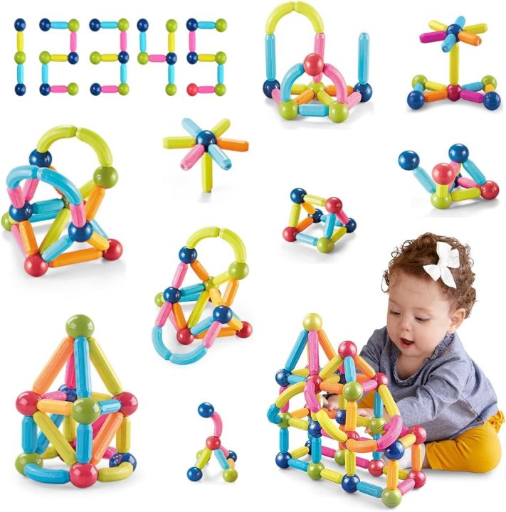 Magnets Toy Blocks Magnetic Stick Balls and Rods Set Building Sticks Blocks STEM Stacking Toys ...