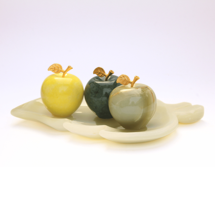 Marble Fruit Tray with 3 Marble Apples, Hand Crafted Decorative Onyx ...