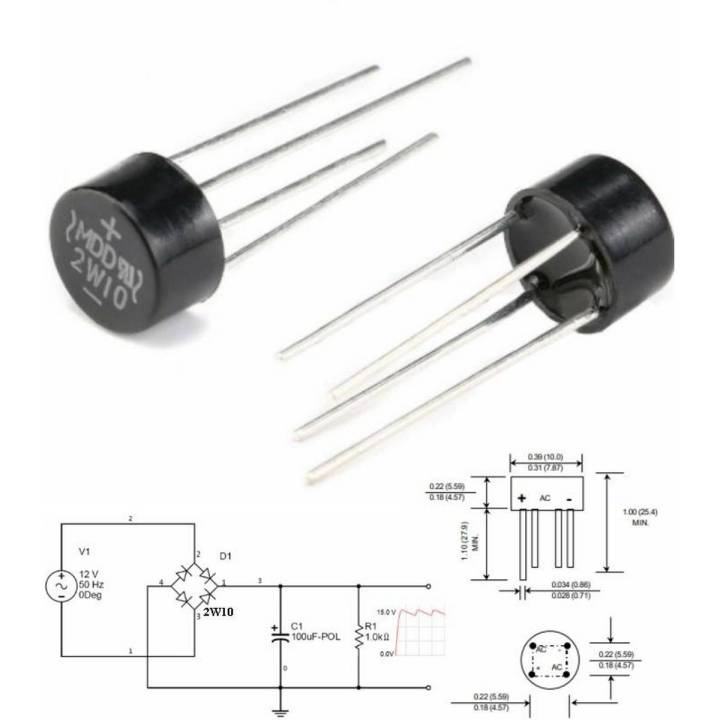 5pcs 2W10 2A 1000V silicon bridge rectifier diode AC to DC | Daraz.pk