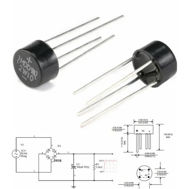 5pcs 2W10 2A 1000V silicon bridge rectifier diode AC to DC | Daraz.pk