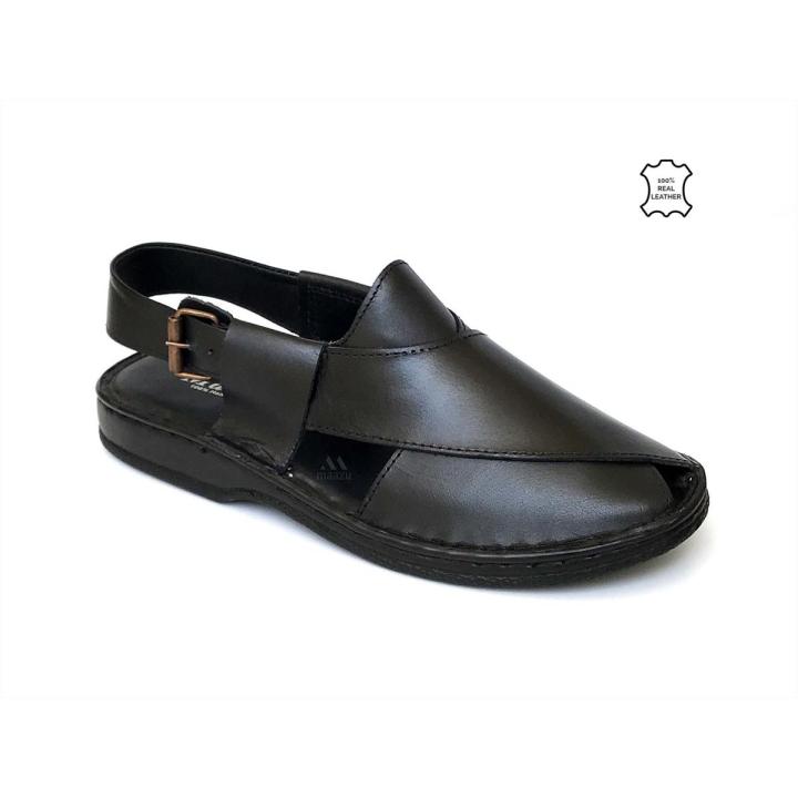 Maazu Peshawari Leather Sandal For Men - Color Black | Daraz.pk