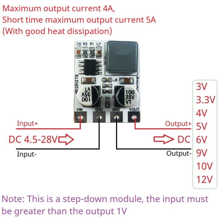 2024 Down Regulator 5A High Efficiency Fast Response Synchronous Step 4.5-28V to 3V 3.3V 4V 5V ...