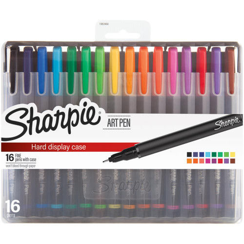 Sharpie Art Pens Fine Tip – Pack of 16 Vibrant Colors with Hard Display ...