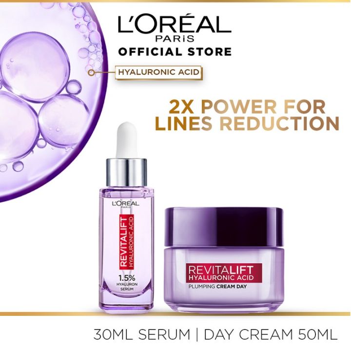 L'Oreal Paris - Revitalift 1.5% Hyaluronic Acid Face Serum 30 ML + Hyaluron Expert Replumping ...