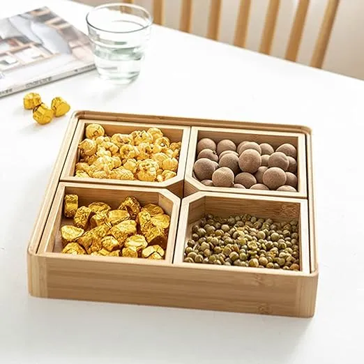 Serving Platter - 4 Compartments Bamboo Wooden Divided Serving Tray ...