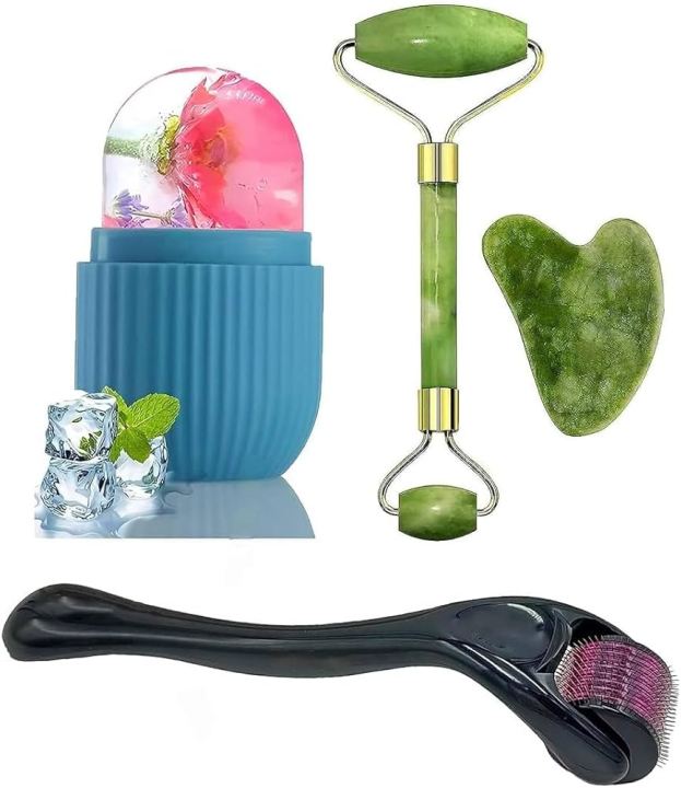 3 in 1 Face Stone Jade Roller Massager with Gua Sha Stone And Derma ...