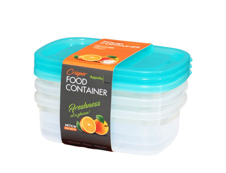 Pack of 3 Crisper box 600ml, Plastic Food Storage Containers, Premium ...