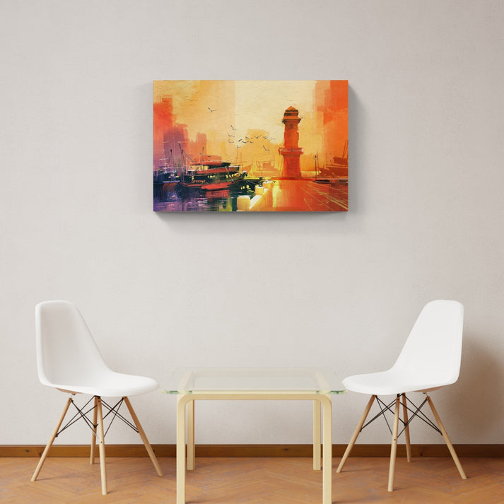 Lighthouse & fishing boat at sunset Calligraphy Customized Wall Frame ...