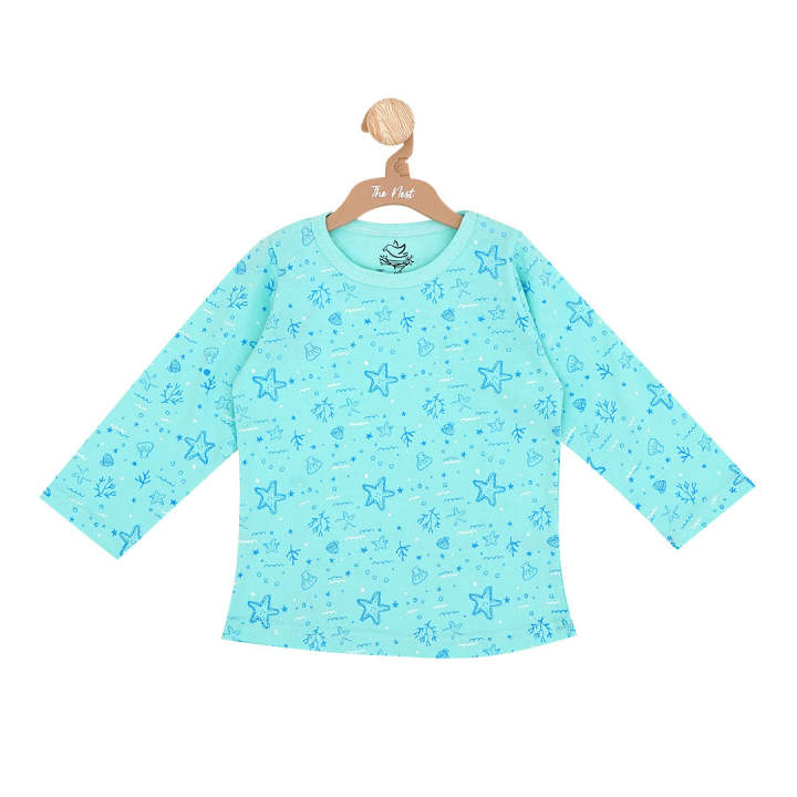 The Nest Kids' Aqua Blue Star Print Full Sleeve T-Shirt - Soft Cotton ...