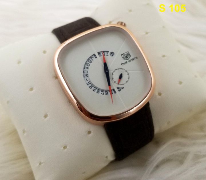 True Worth Classic Leather Luxury Men Watch | Daraz.pk