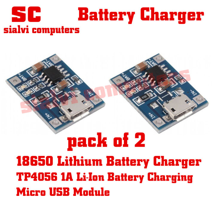 pack of 2 TP4056 1A Li-Ion Battery Charging Micro USB Module 18650 ...