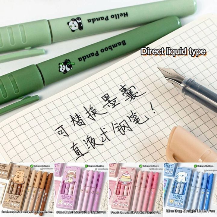 4Pcs Cute EF Tip Capibara Fountain Pen Replacable Ink Black Ink ...