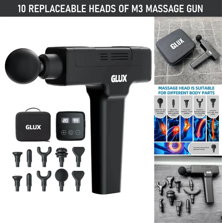 GLUX M3 Massager Gun – Electric Massager Machine with 10 Replaceable ...