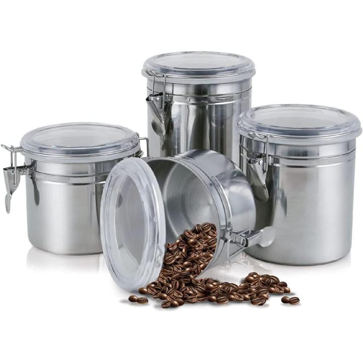4Piece Stainless Steel Airtight Food Storage Canister Set with Clear ...