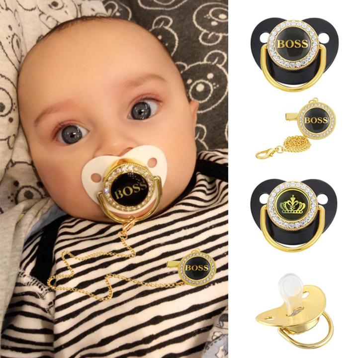 HOT Letter Print Baby Pacifier With Chain Clip Newborn BPA Free Luxury Bling Pacifier Silicone Dummy Soother Chupeta 0 18 Months Daraz.pk