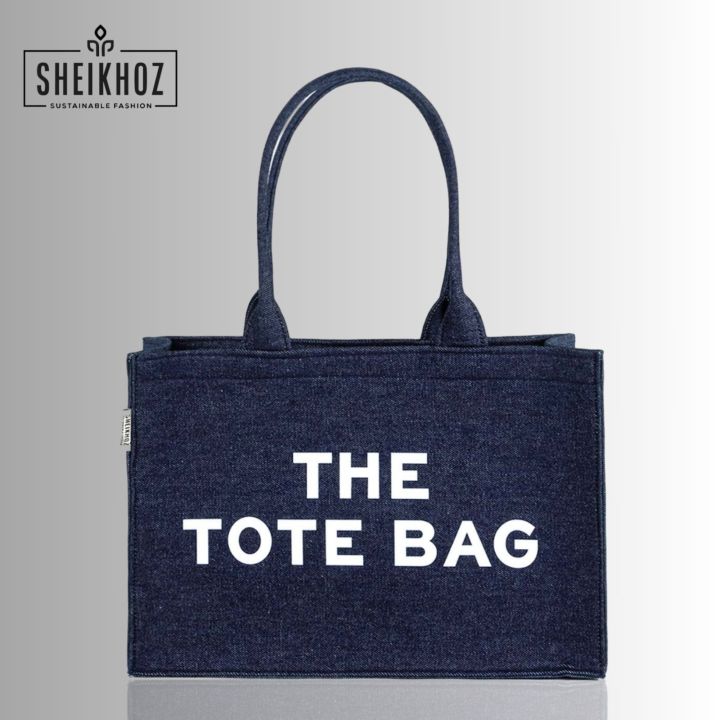 SHEIKHOZ Navy Denim Mimi Tote Bag - Chic and Sustainable Bag for Girls | Daraz.pk