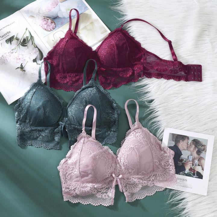 Women Beautiful Lace Hollow Bra Suit Seamless Transparent Wire Free ...