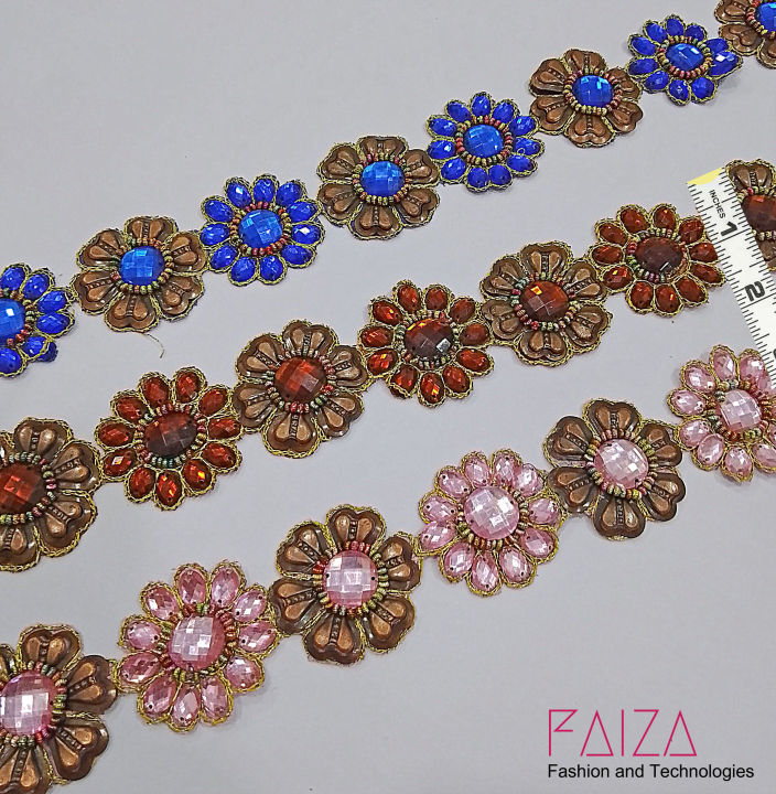 1 Yard/Gaz Fancy Crystal, Moti Work, and Stonework Attractive Royal ...